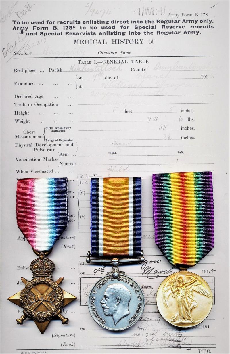 Aberdeen Medals | A 'Kirkintilloch' Jock's Great War 'Twice-Wounded' campaign medal group of 3 ...
